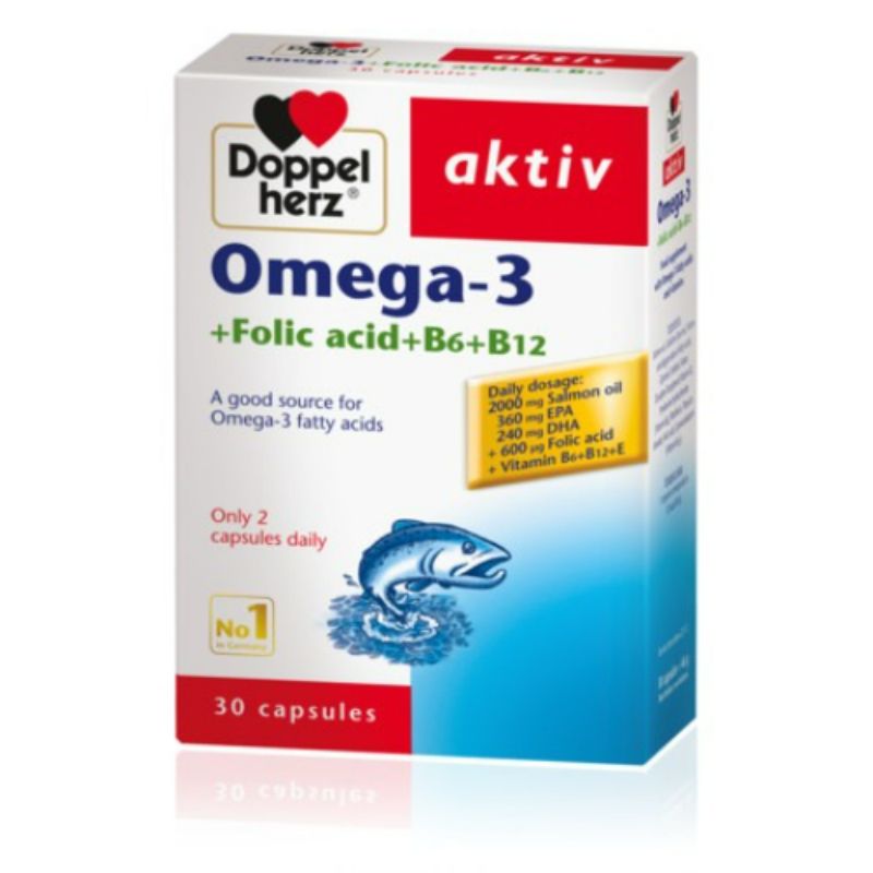 Doppelherz Aktiv Omega 3 +Folic Acid+B6+B12 Capsule 30 PC | Kulud Pharmacy