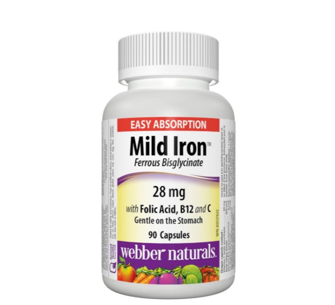 Webber Naturals Mild Iron 28Mg With Folic Acid B12 And C Capsule 90 CAP | Kulud Pharmacy
