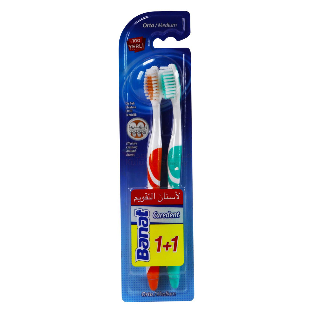 Banat Caredent Medium (1+1) Toothbrush 2 PC | Kulud Pharmacy